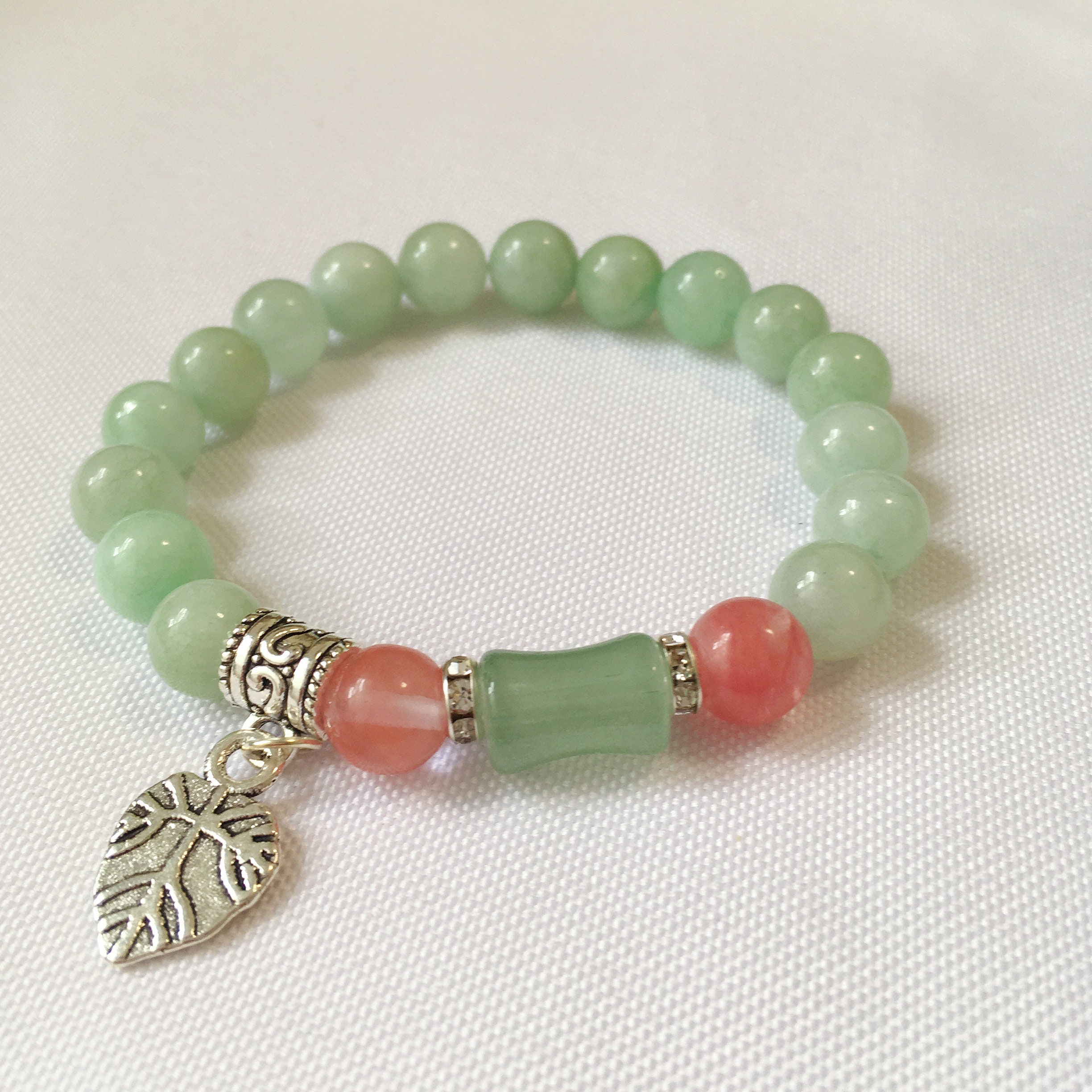 Natural Stone Chrysoprase Australia Jade Bracelet With Bamboo Glazed ...