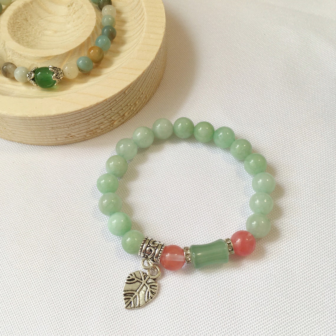 Natural Stone Chrysoprase Australia Jade Bracelet With Bamboo Glazed ...