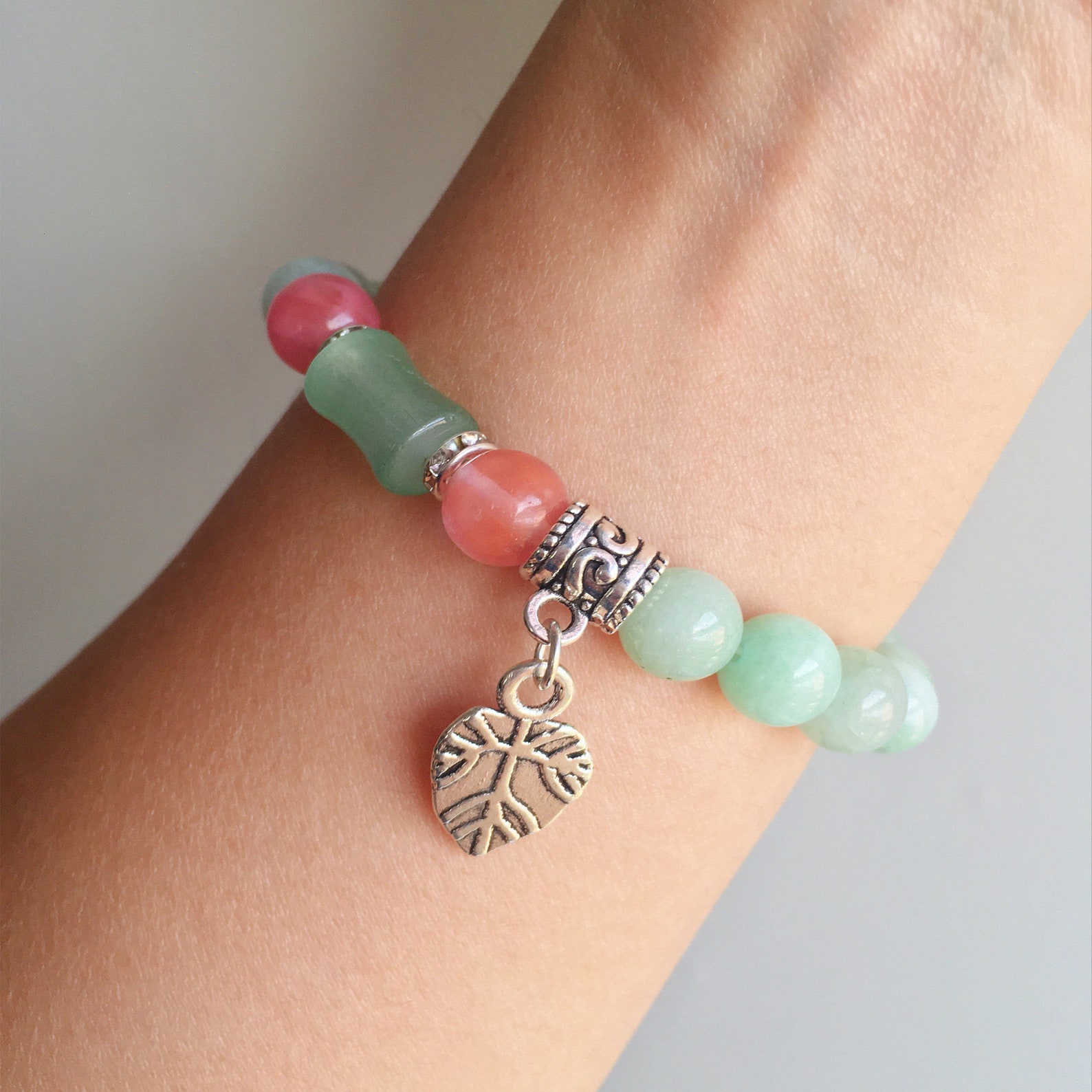 Natural Stone Chrysoprase Australia Jade Bracelet With Bamboo Glazed ...