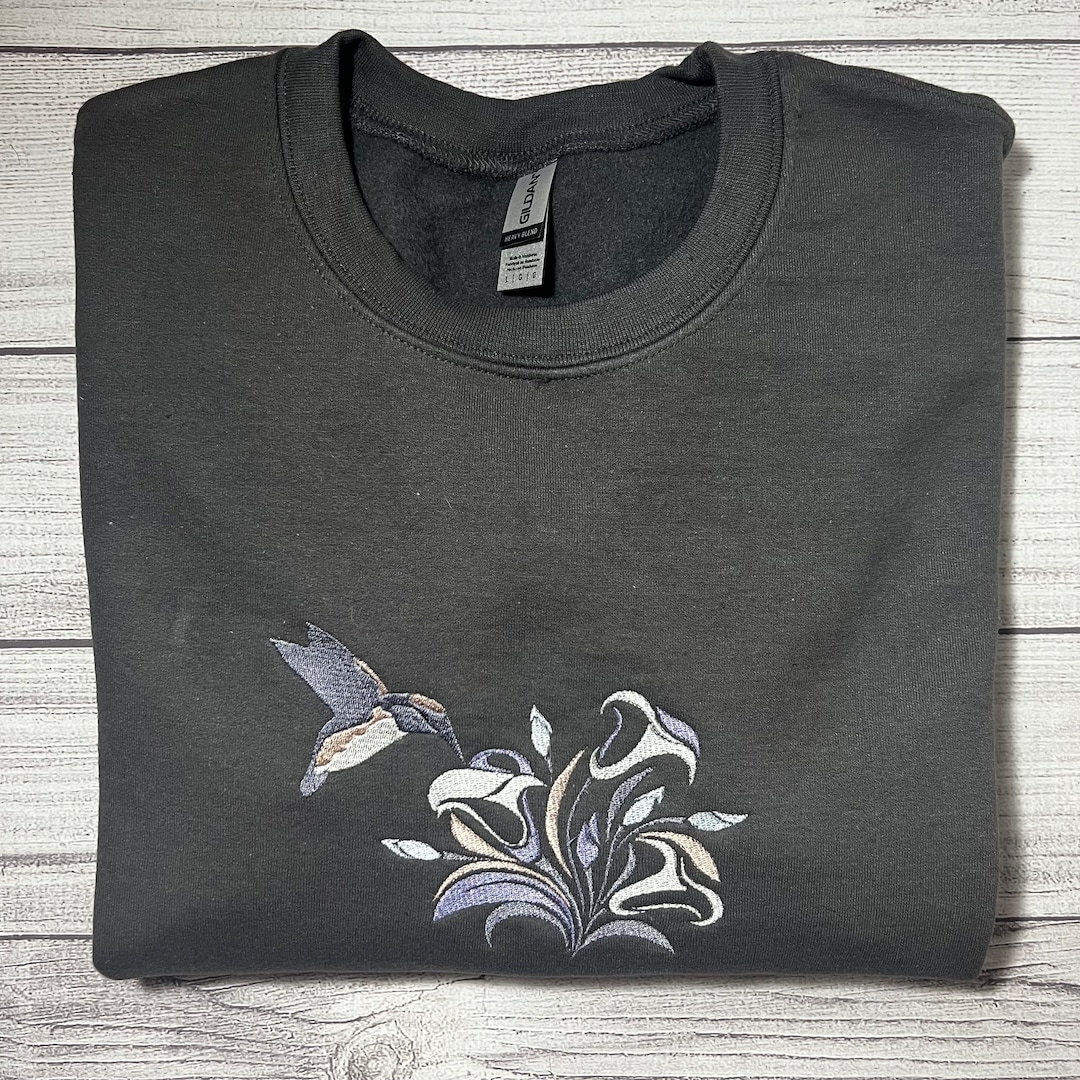 Purple Hummingbird Embroidered Sweatshirt - Etsy