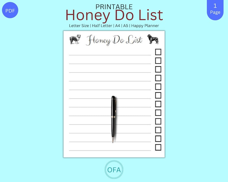 Printable to Do List, Honey Do List, Daily Planner, Task Checklist ...