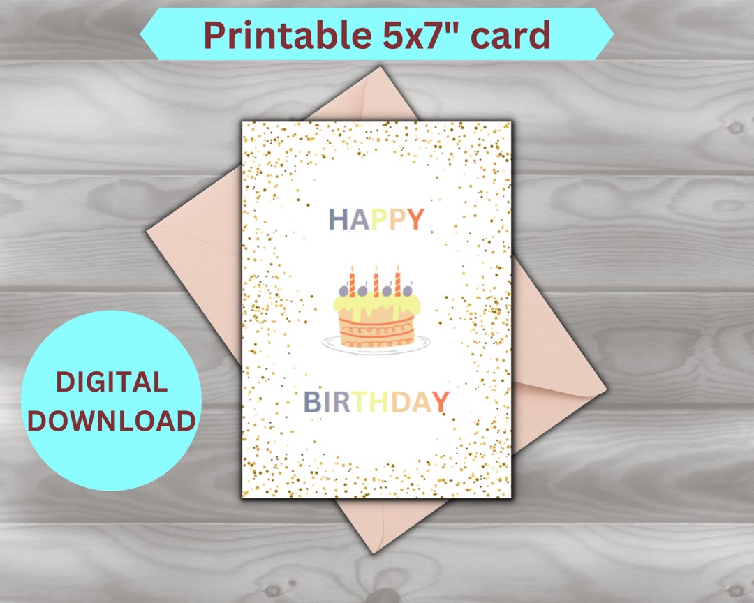 Birthday Cake Greeting Card, Printable Greeting Card, Happy Birthday ...