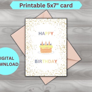 Birthday Cake Greeting Card, Printable Greeting Card, Happy Birthday ...