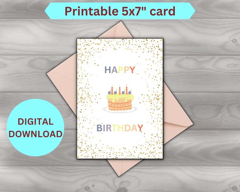 Birthday Cake Greeting Card, Printable Greeting Card, Happy Birthday ...