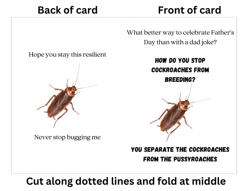 Dad Joke Fathers Day Card, Printable Greeting Card, Cockroach, 5x7 Inch ...