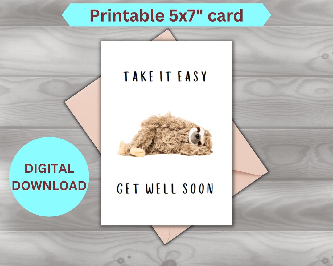 Get Well Soon Card, Printable Greeting Card, Sloth Card, 5x7 Inch Card ...