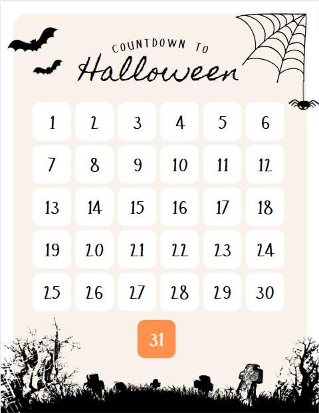 Halloween Countdown Calendar Spooky Fun Countdown to Halloween ...