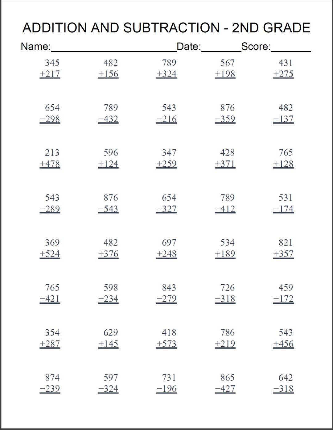 Instant Download Math Practice Sheet Home School Grade School Practice ...