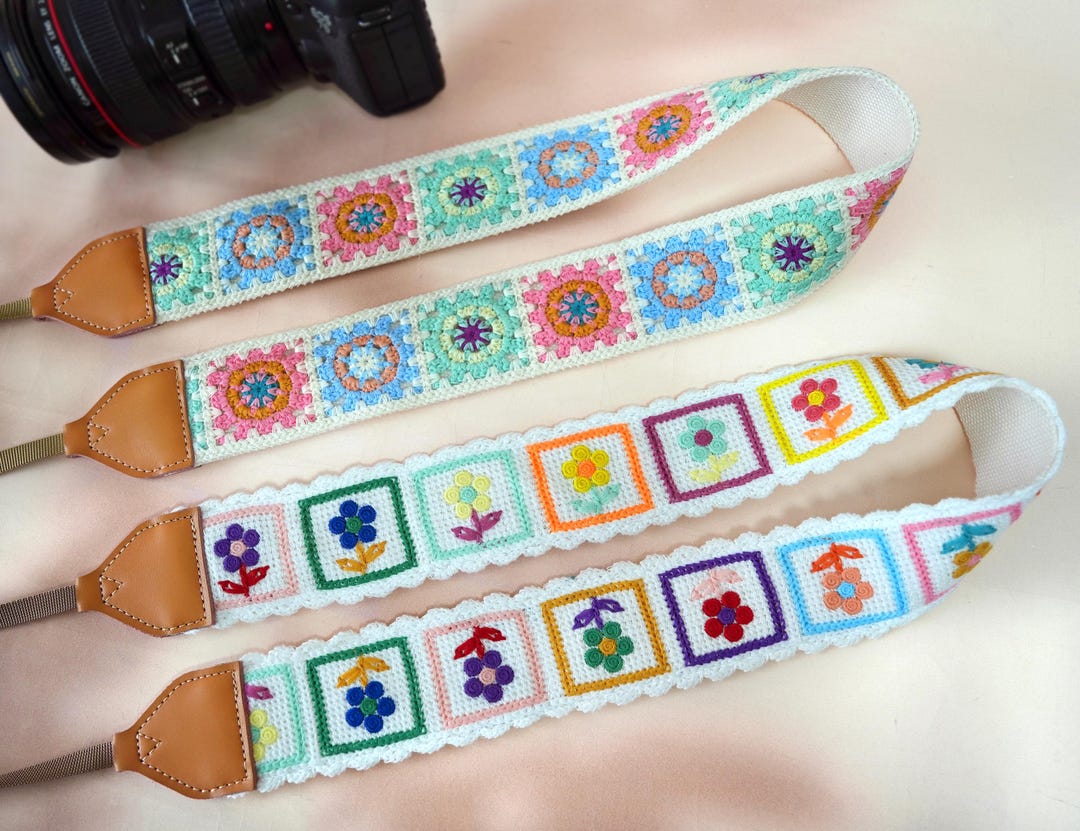 Crochet Camera Strap, Soft Camera Carrying Strap, Artistic Floral ...