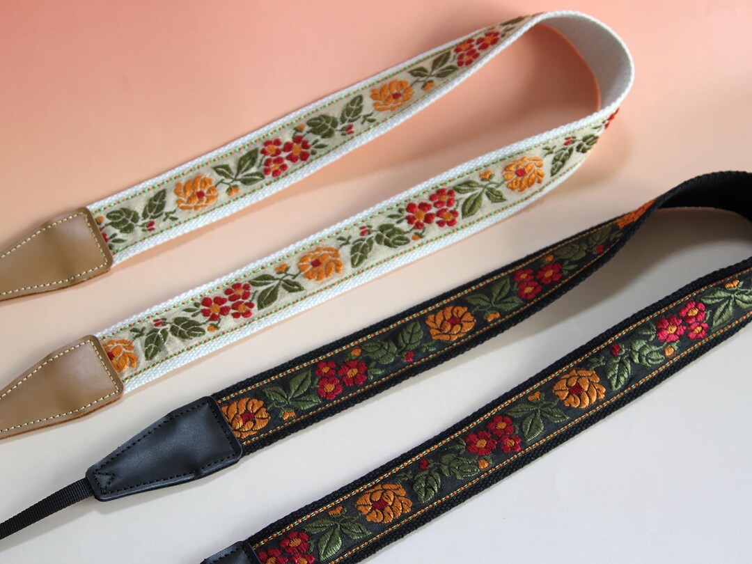 Floral Embroidery Camera Strap, Handcrafted DSLR Strap, Polaroid Camera ...