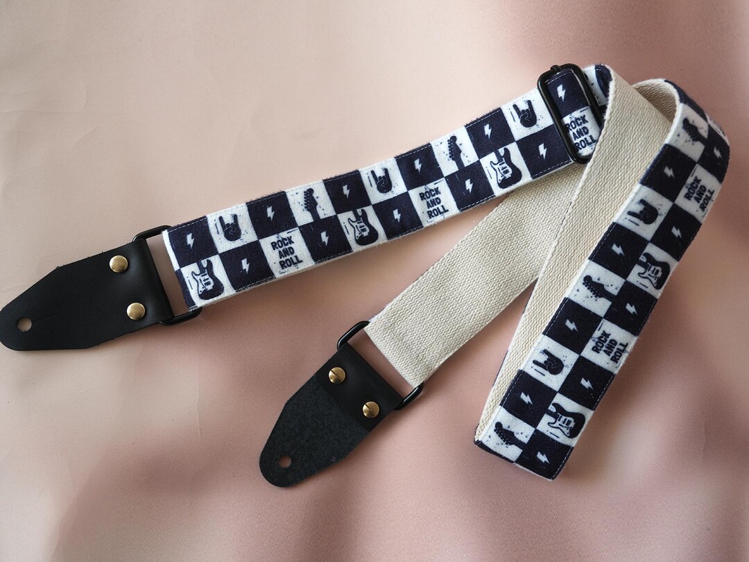 Rock and Roll Guitar Strap, Black and White Checkered Guitar Strap ...