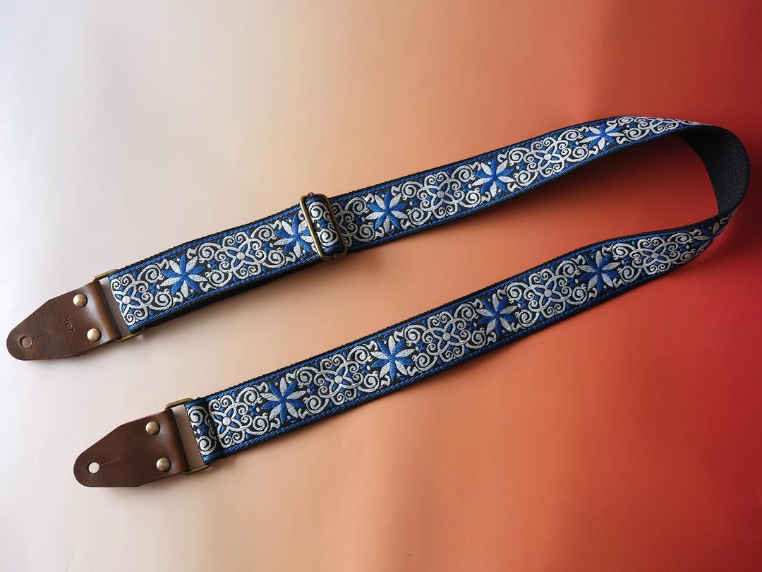 Vintage Style Guitar Strap, Custom Genuine Leather Tips With Name ...