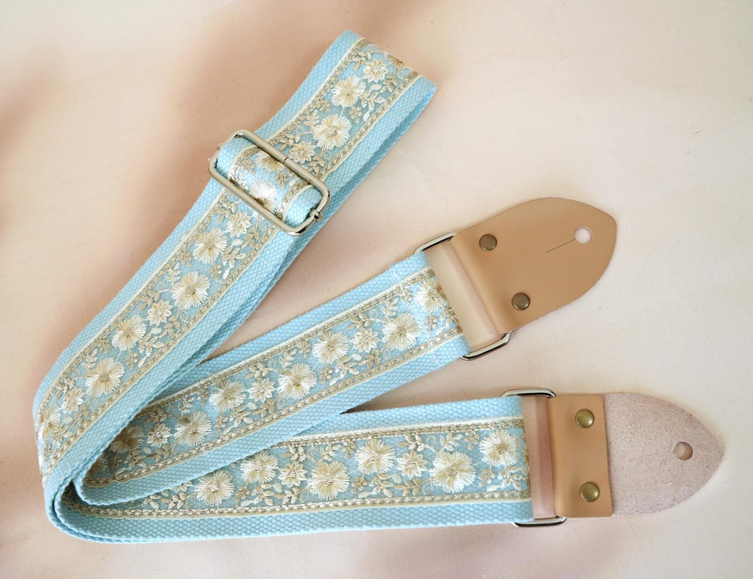Embroidered Guitar Strap, Customized Guitar Strap, Genuine Leather Tips ...