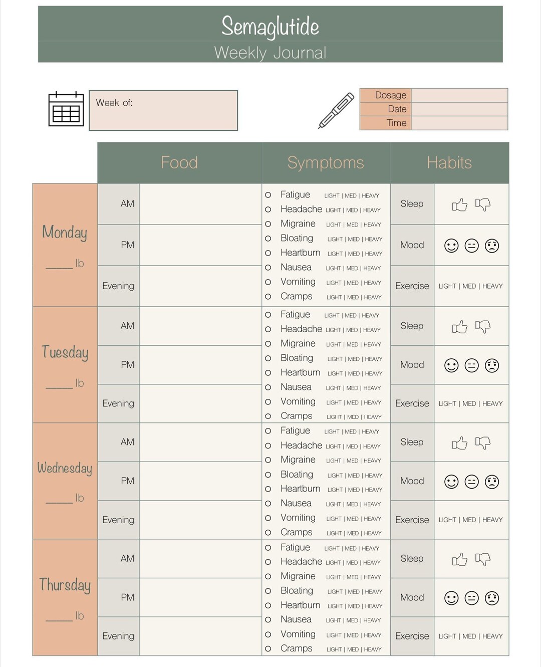 Semaglutide Progress Tracker for Weightloss A4 Printable PDF Template ...
