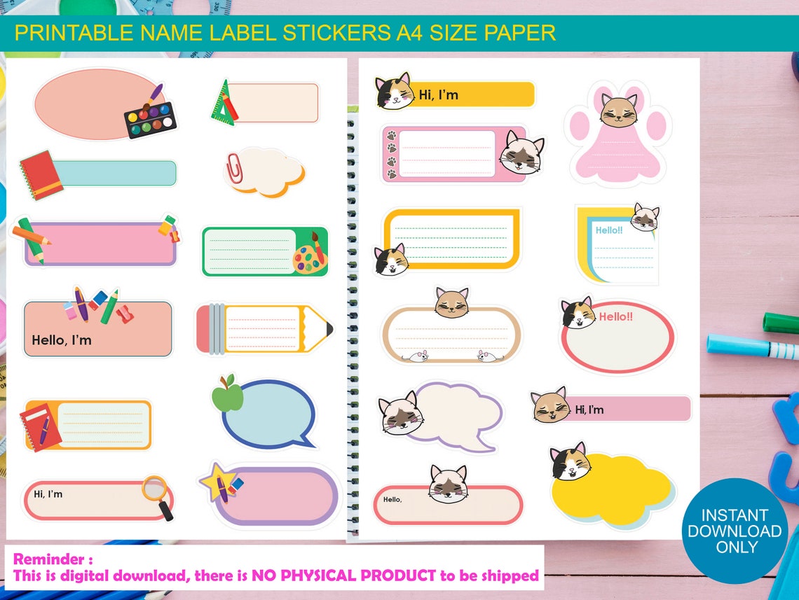 Cute Digital Name Label Stickers Cute Name Label Book Label Digital ...