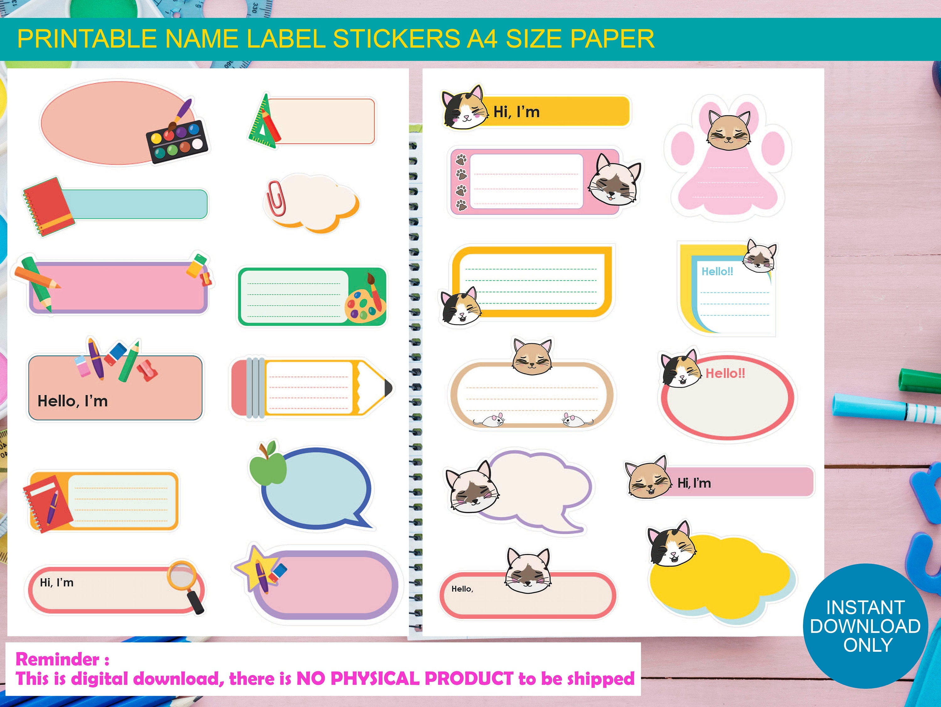 Cute Digital Name Label Stickers Cute Name Label Book Label Digital ...