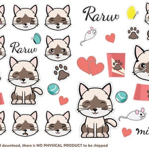 Cute and Colorful Cat Stickers Digital Stickers Cat Stickers Cat Lover ...