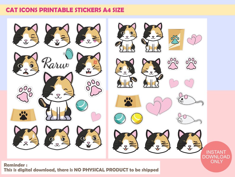Cute and Colorful Cat Stickers Digital Stickers Cat Stickers Cat Lover ...