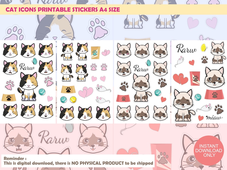 Cute and Colorful Cat Stickers Digital Stickers Cat Stickers Cat Lover ...