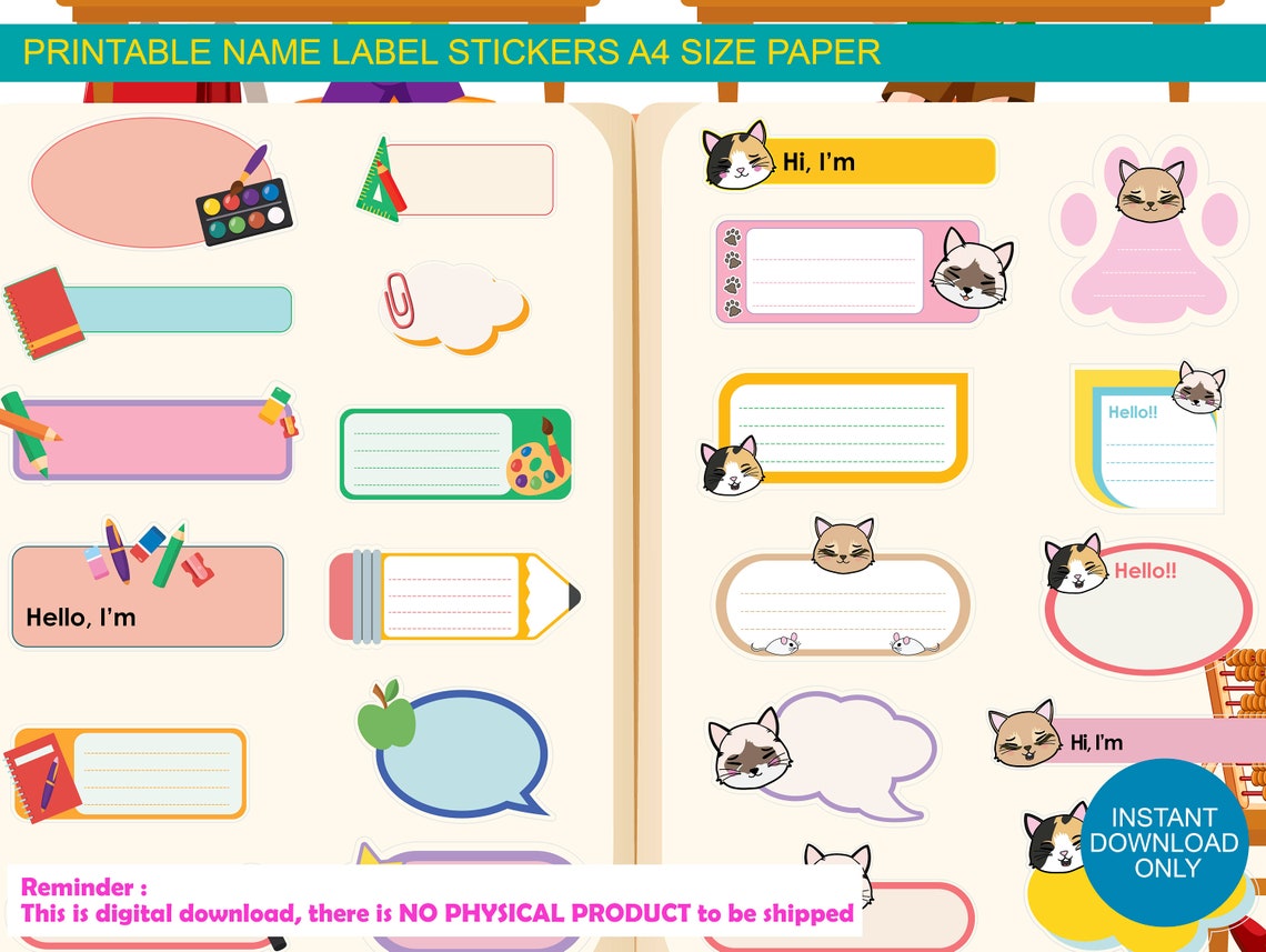 Cute Digital Name Label Stickers Cute Name Label Book Label Digital ...