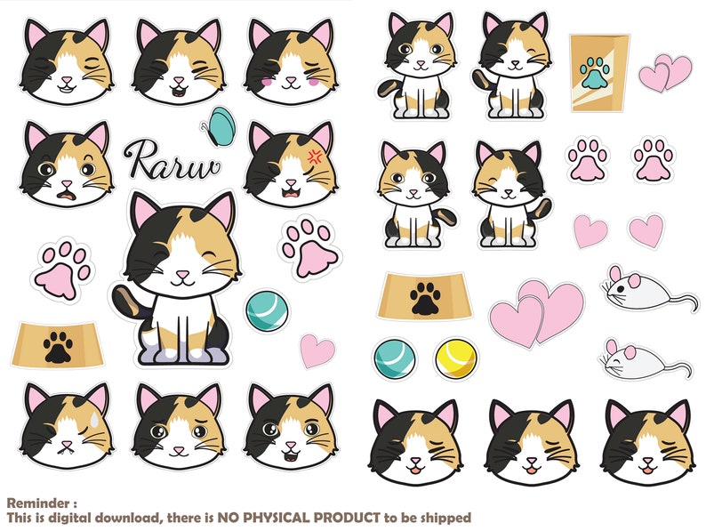 Cute and Colorful Cat Stickers Digital Stickers Cat Stickers Cat Lover ...