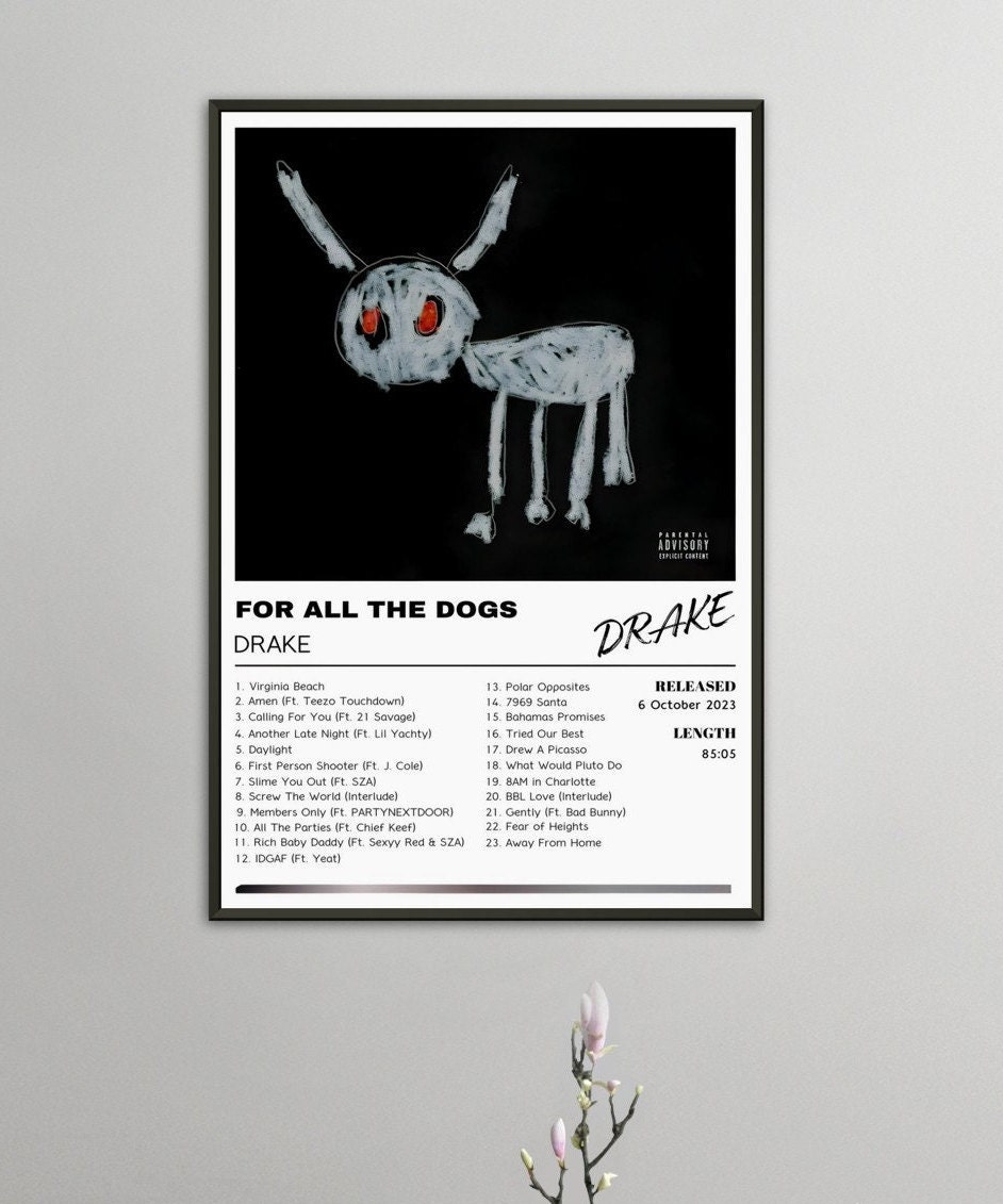 Drake Album Poster Cover, Drake Poster, For All The Dogs Album Poster ...