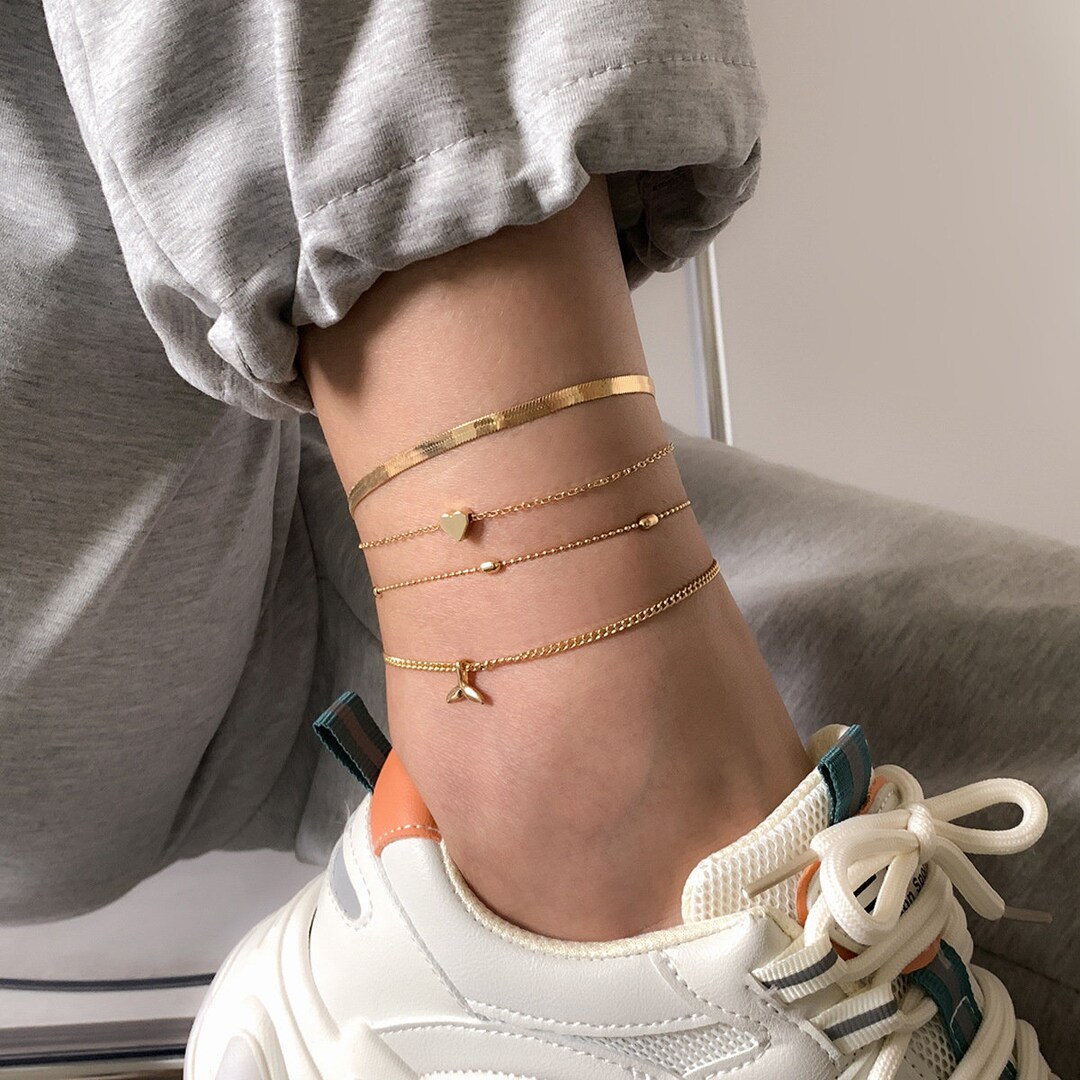 Womens Stacked Gold Anklet With Multiple Pieces in One / Gold Anklet ...