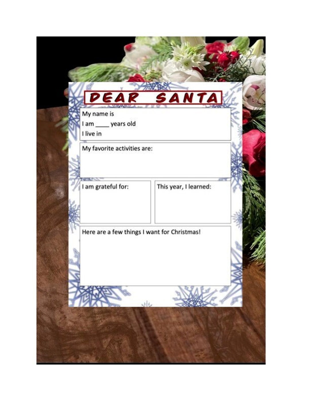 Dear Santa Letter Digital Download Instant Downloadable PDF Christmas ...