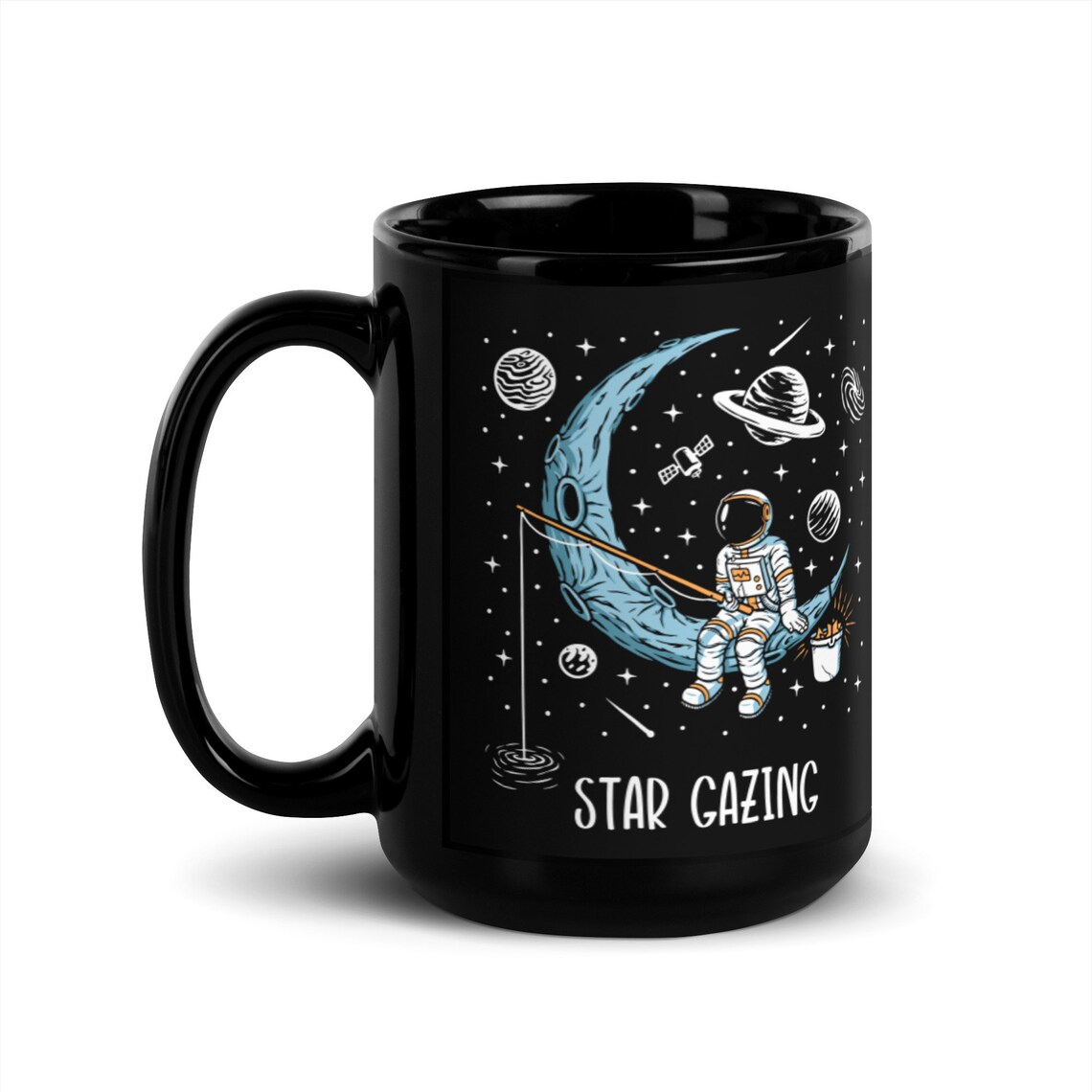 Star Gazing Astronaut Space Black Glossy Sci-fi Mug 15 Ounce - Etsy