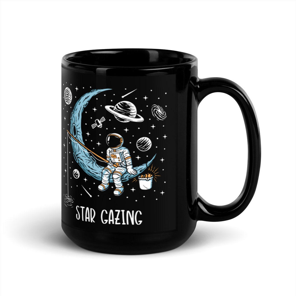 Star Gazing Astronaut Space Black Glossy Sci-fi Mug 15 Ounce - Etsy