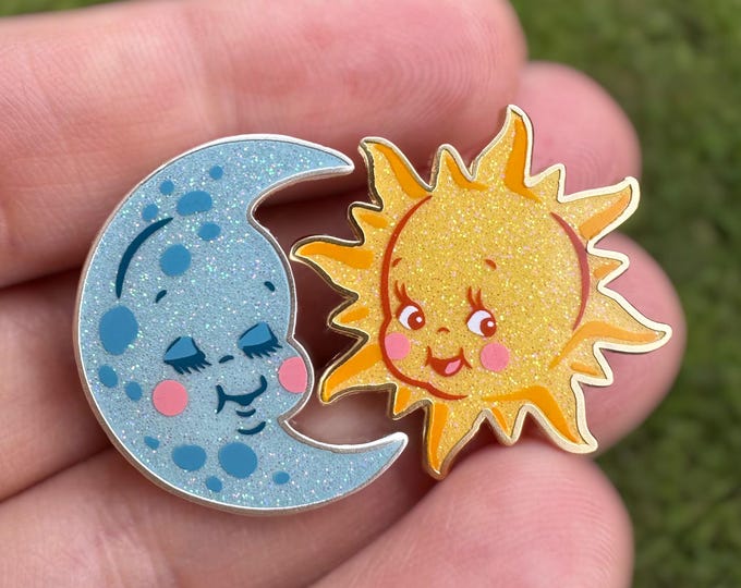 Sun and Moon Kewpie Enamel Pin Set - Etsy