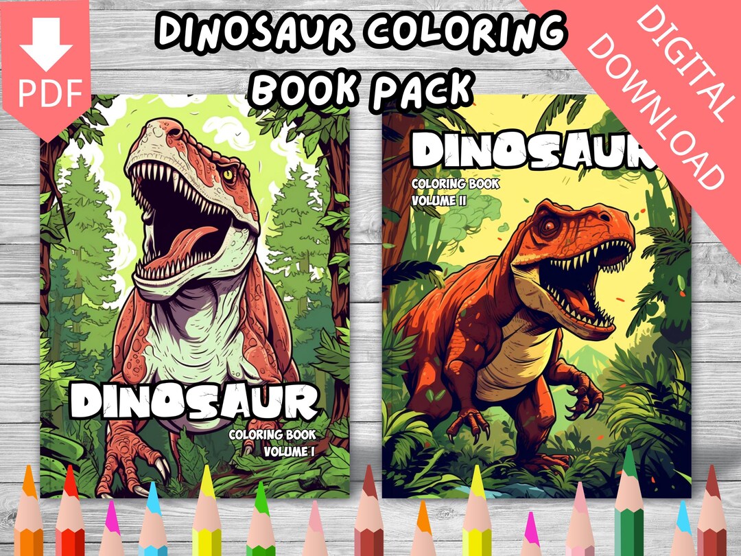 Dinosaur Coloring Book for Kids Printable PDF 2 Volumes, 26 Pages Fun ...