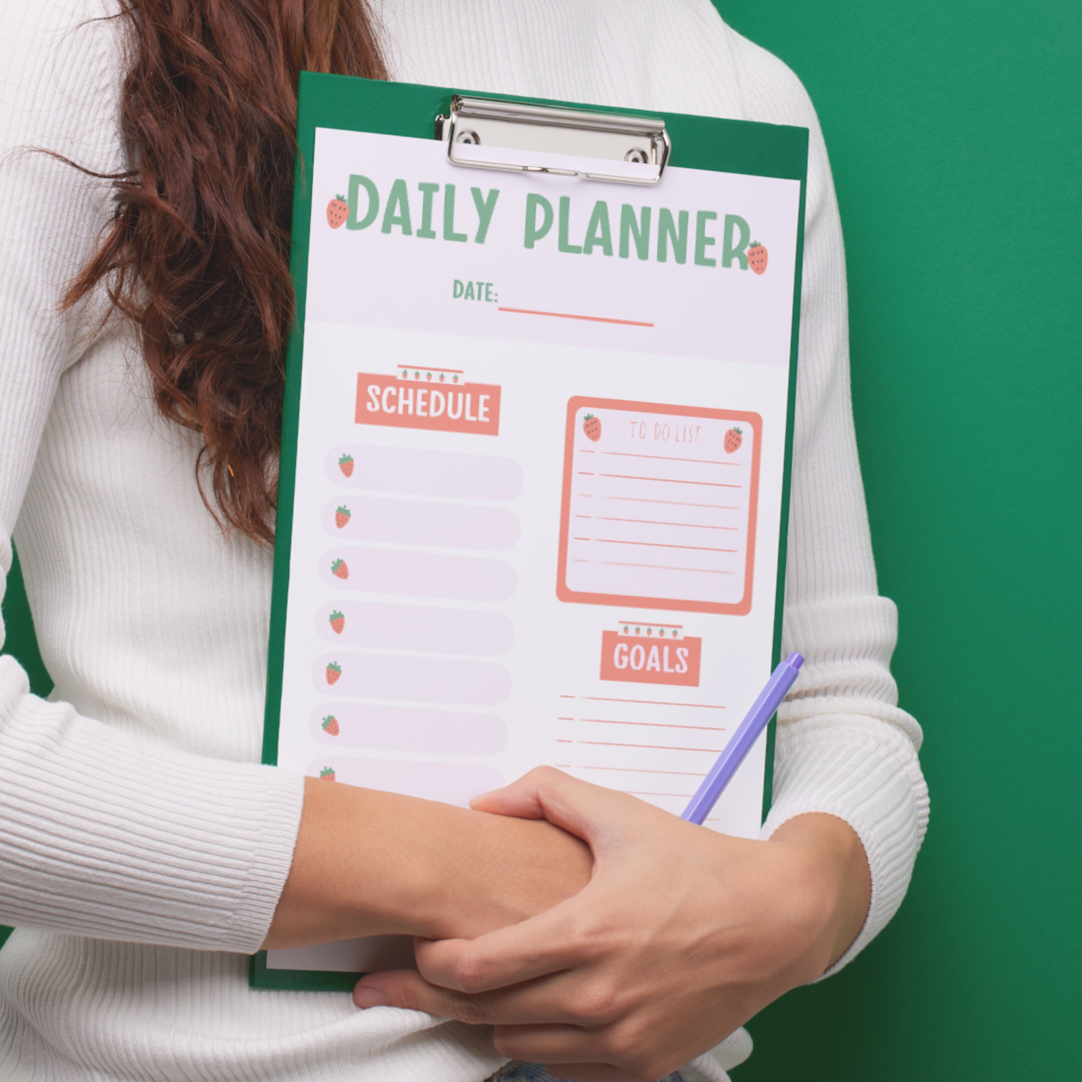 Strawberry Daily Planner Printable Digital Download / Color & Grayscale ...