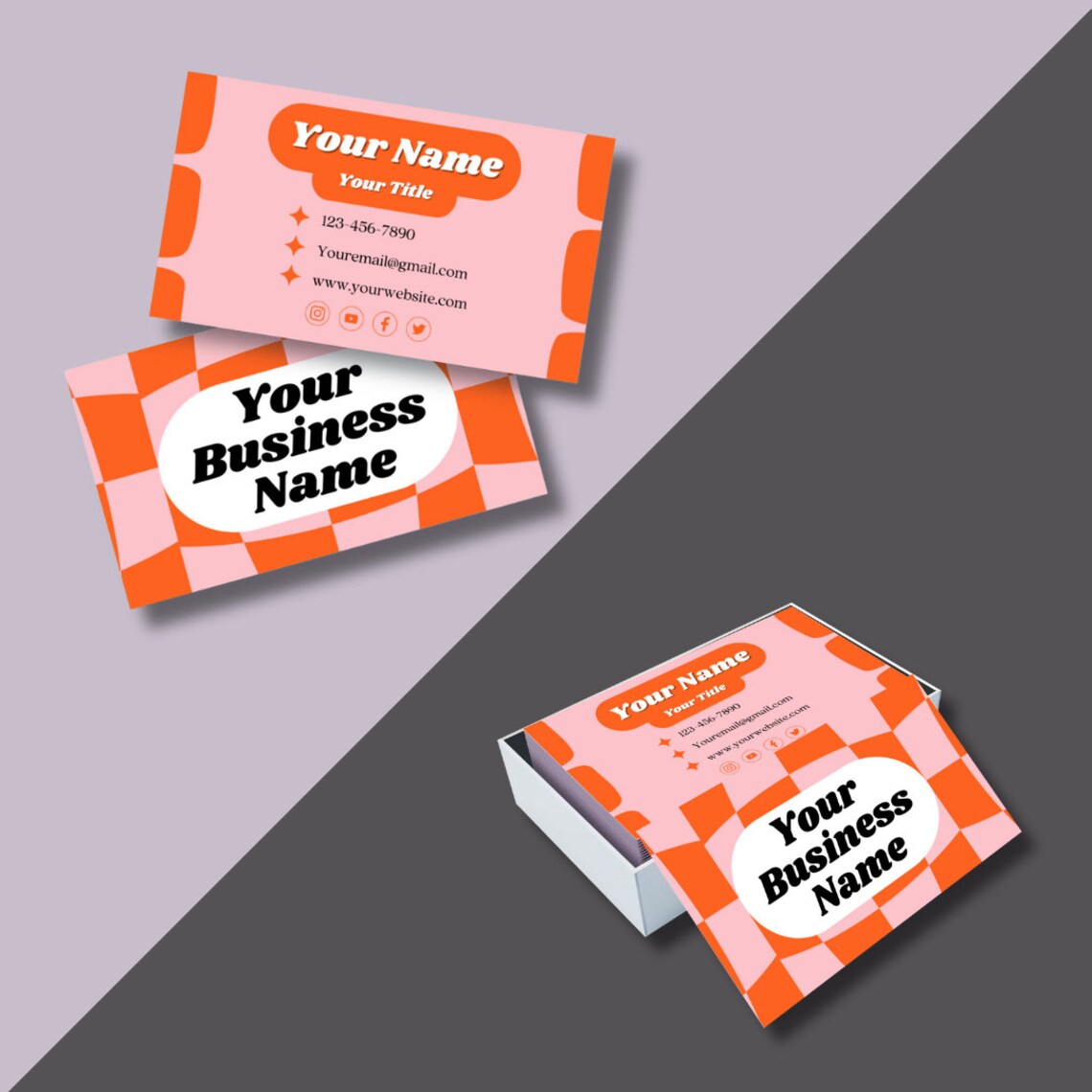 Editable Retro Checkerboard Business Card Template Customizable Canva ...