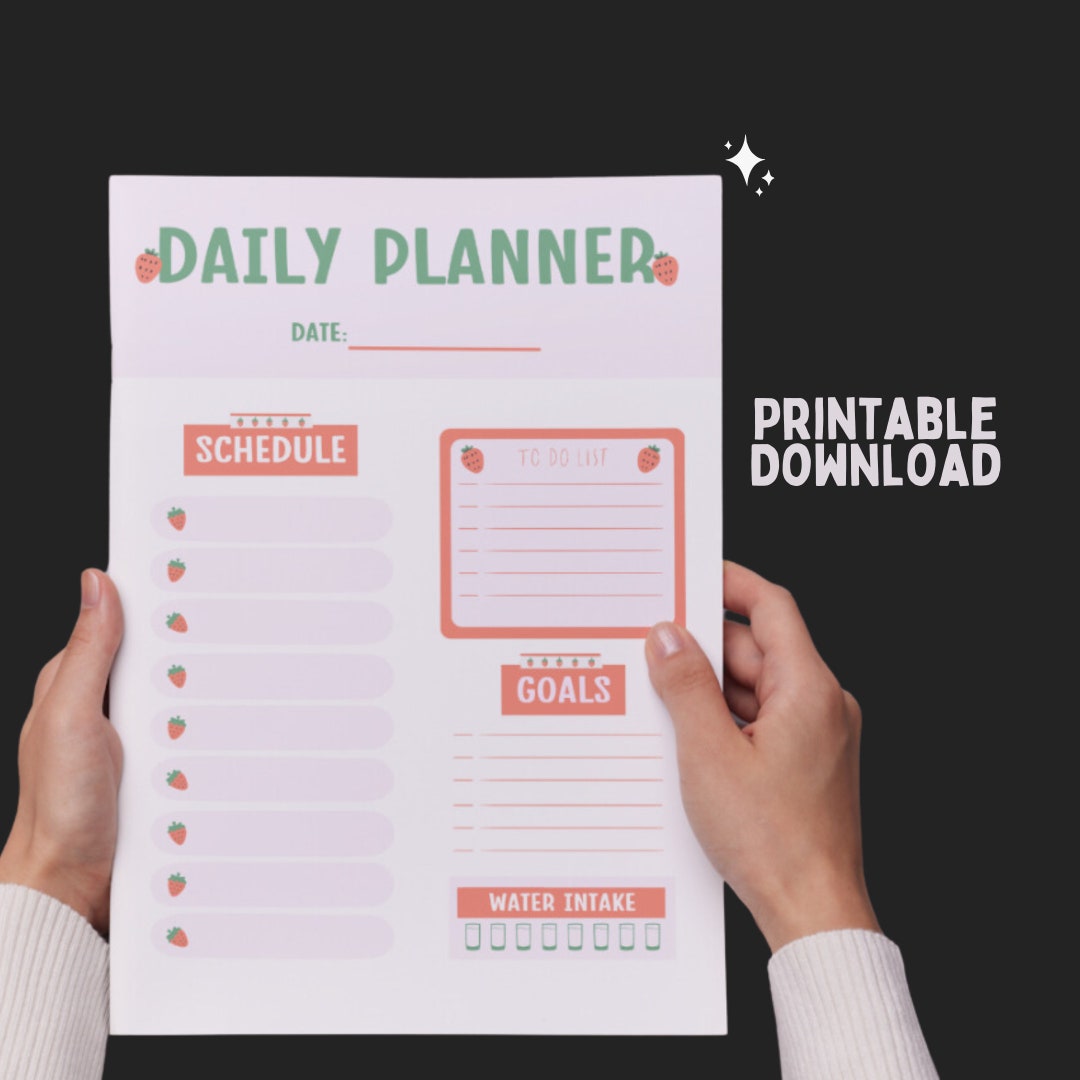 Strawberry Daily Planner Printable Digital Download / Color & Grayscale ...
