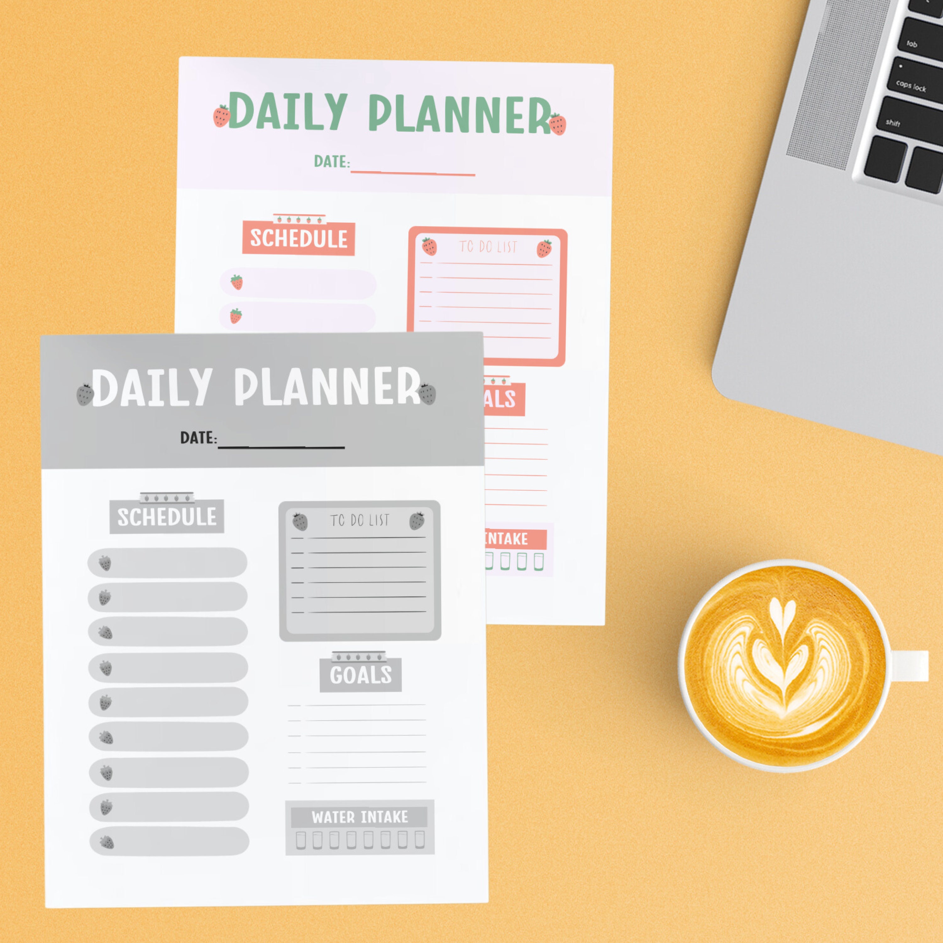 Strawberry Daily Planner Printable Digital Download / Color & Grayscale ...