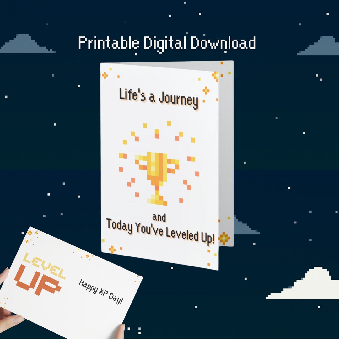 Level up Gamer Birthday Card, Printable Video Game Birthday Card, Retro ...