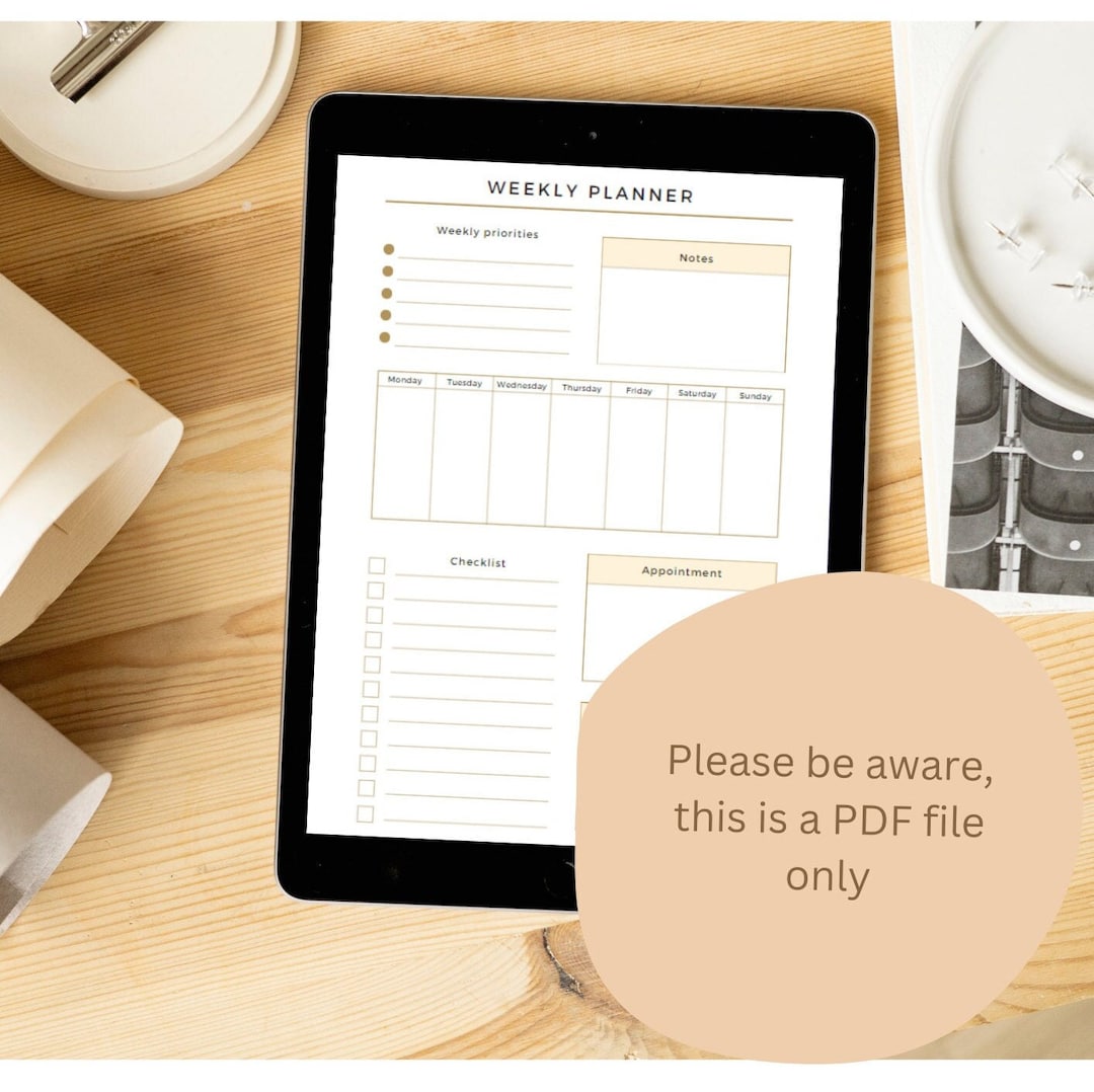 Weekly Planner Printable, PDF, Instant Download, A4/A5/A3/US Letter ...
