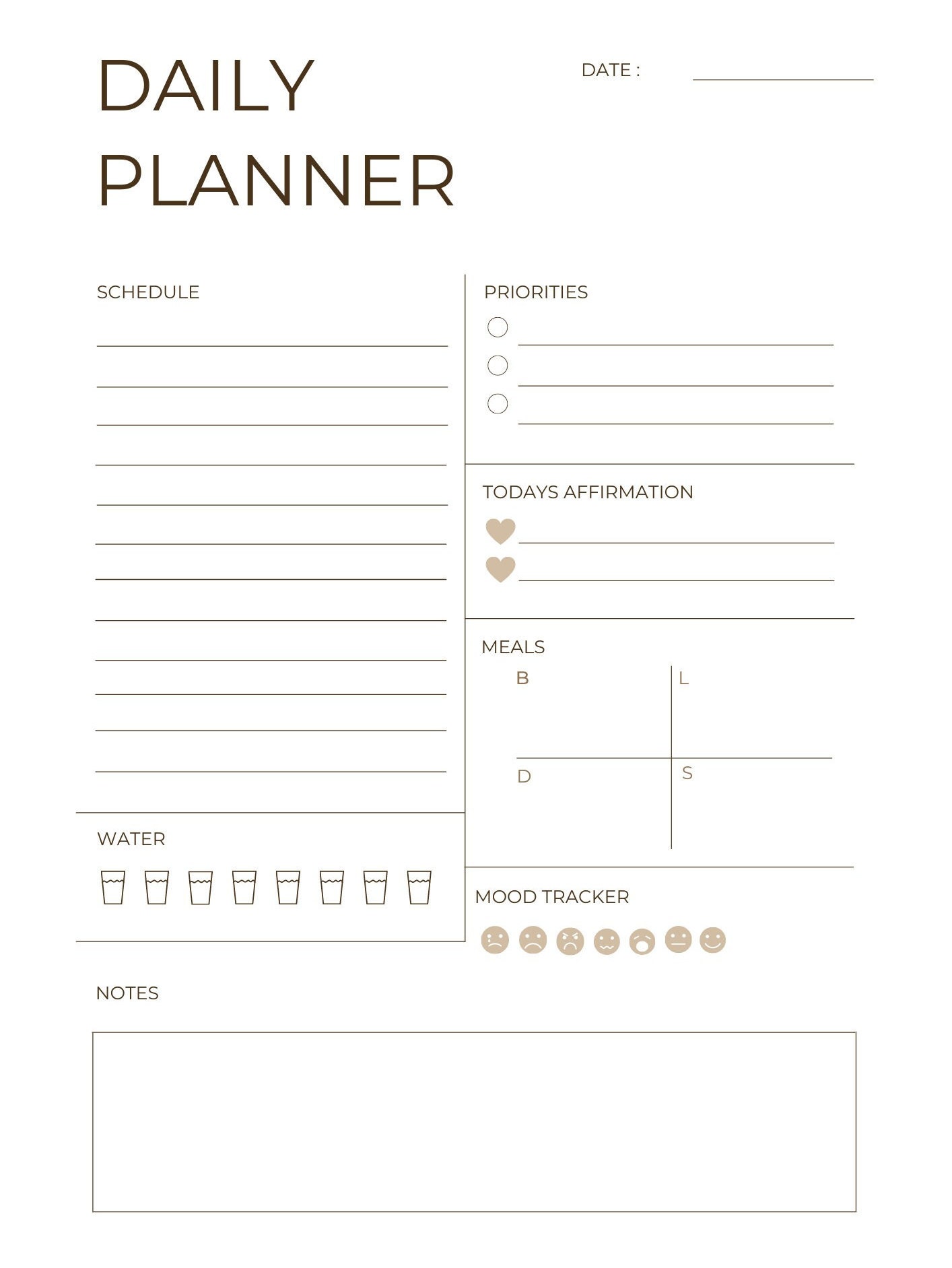 Daily Planner, Printable, PFD, Mood Tracker, Minimalist, Organize ...