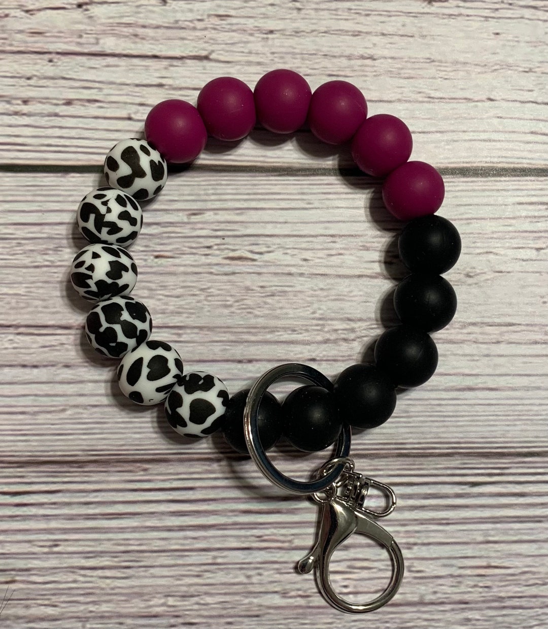 Cranberry Black and Dalmatian Print Beaded Key Chain Wristlet - Etsy
