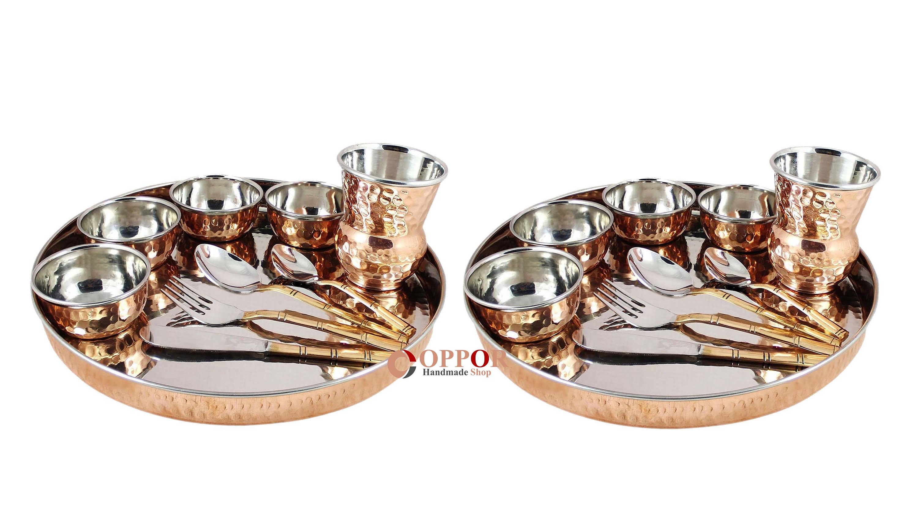 100% Pure Copper Steel Dinner Set Traditional Copper Dinnerware Thali ...
