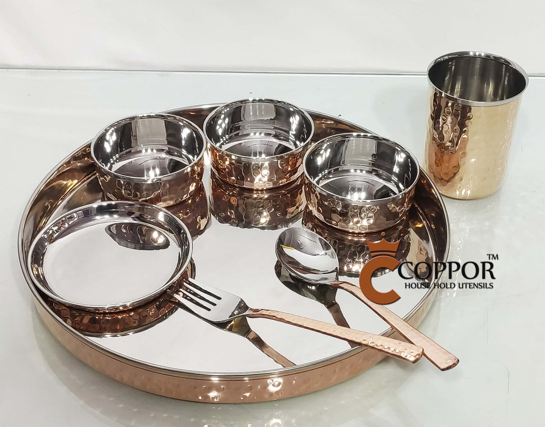 Indian Dinnerware Stainless Steel Copper Traditional Dinner Set of ...