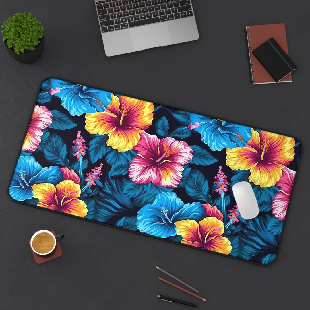 Hibiscus Desk Mat Aesthetic, Custom Desk Mat, Large Gaming Desk Mat ...
