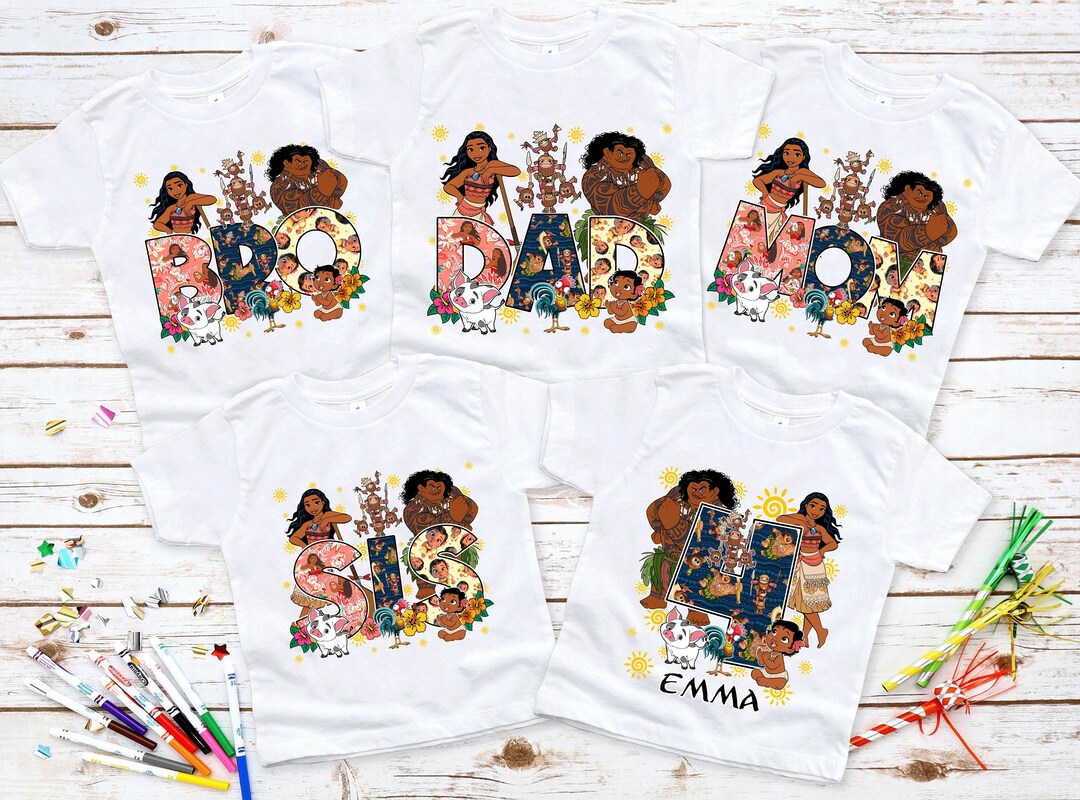 Custom Name Moana T-shirt, Personalized Disney Hei Hei Pua Maui Tamatoa ...