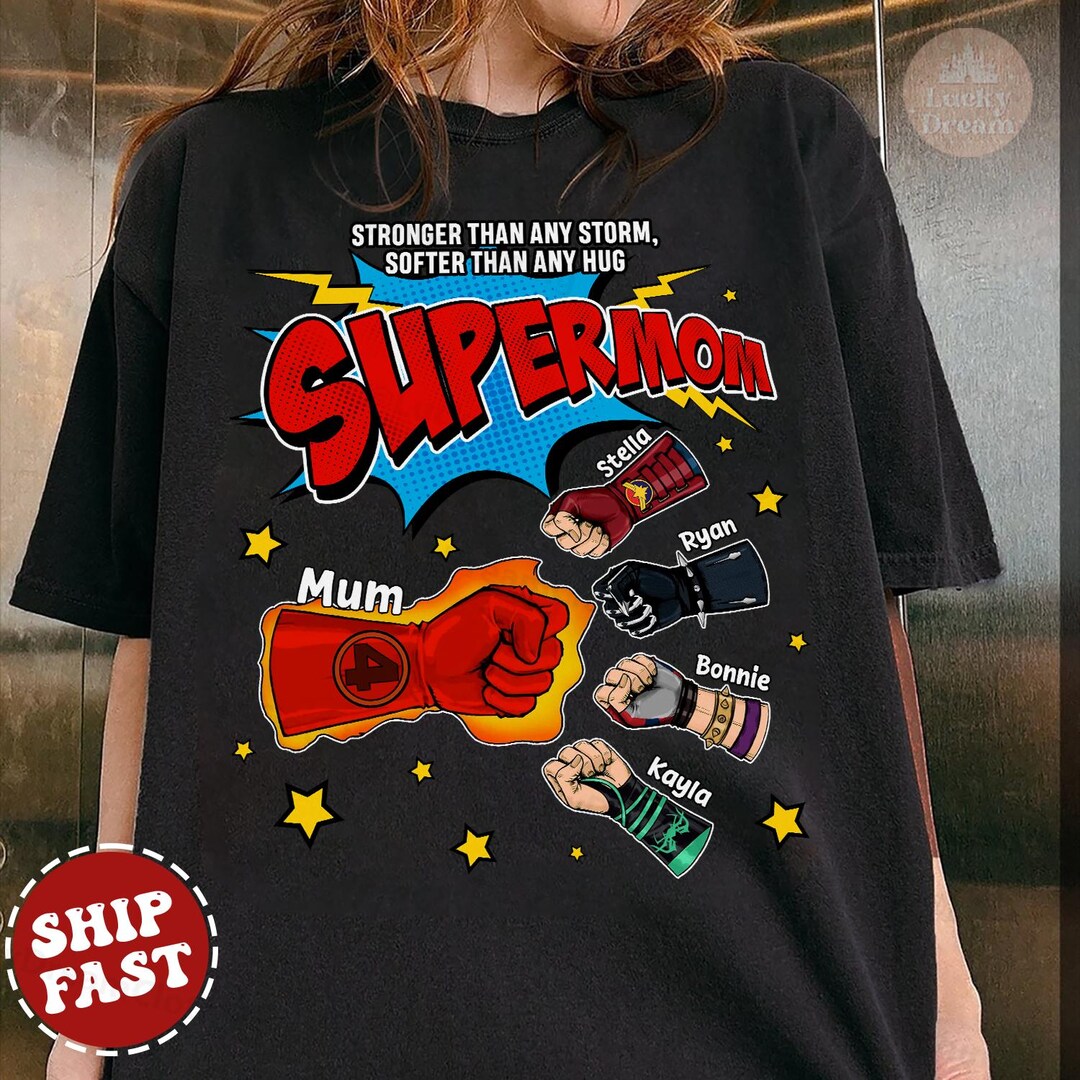 Personalized Super Mom Fist Bump Shirt, Superhero Matching Mommy Shirt ...