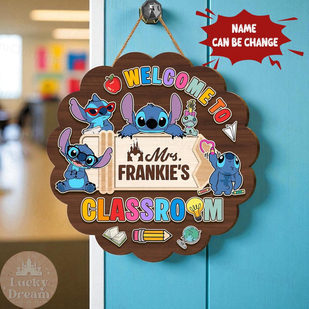 Personalized Teacher Door Decor Stitch Sign, Disney Stitch Teacher Door ...