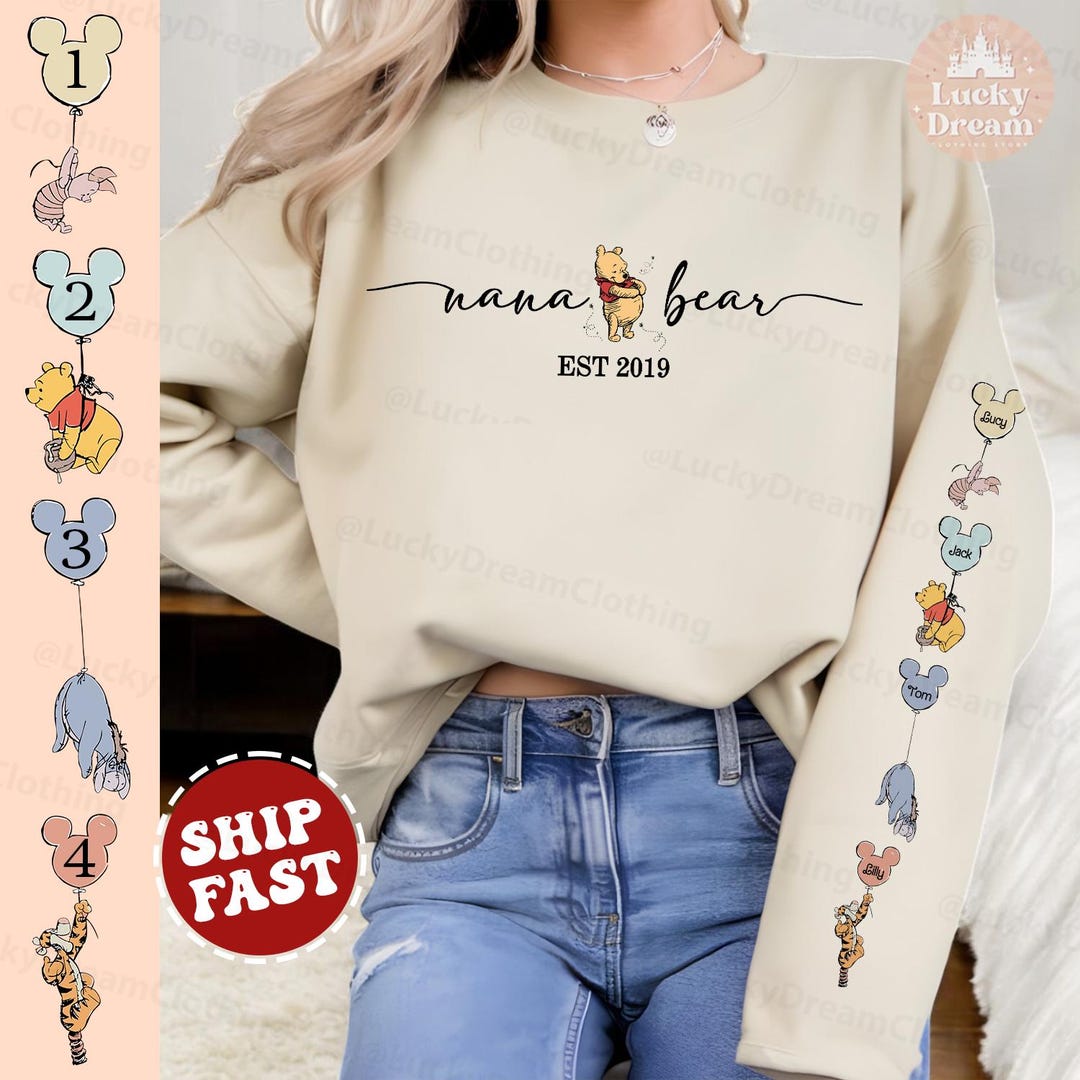 Custom Winnie the Pooh Nana Bear Shirt With Grandkids Name, Grandma ...