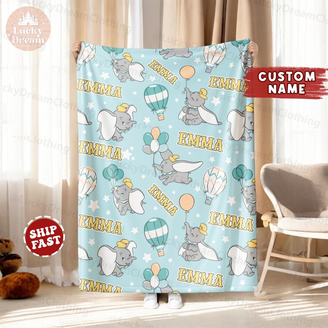 Custom Name Disney Baby Dumbo Blanket, Personalized Blanket Gift, Baby ...