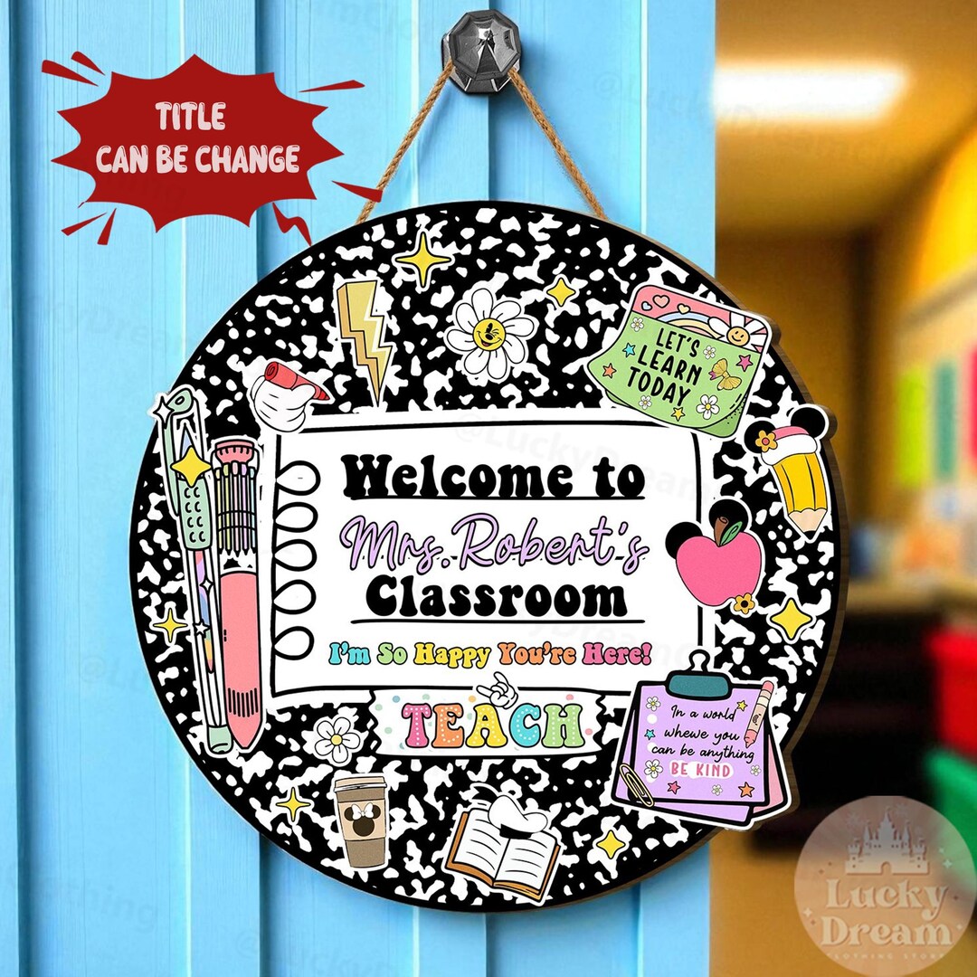 Personalized Teacher Name Door Sign, Teacher Composition Notebook Door ...