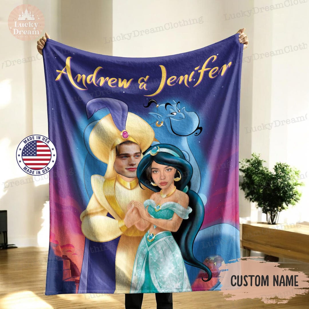 Custom Aladdin & Jasmine Blanket With Face, Disney Couple Custom Photo ...